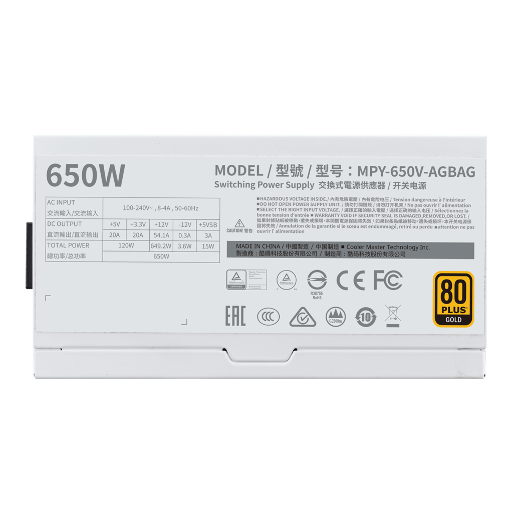 Cooler Master V650 Gold V2 650W Semi-Fanless Full-Modular White Power ...